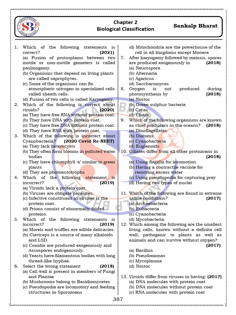 Biological Classification - by MadXAbhiOfficial - PYQs | PDF | Cell (Biology) | Cyanobacteria