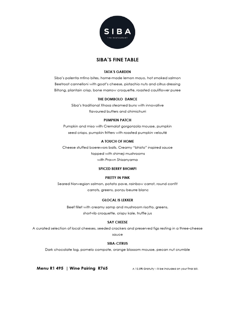 SIBA The Restaurant Menus | PDF | Sauce | Western Cuisine