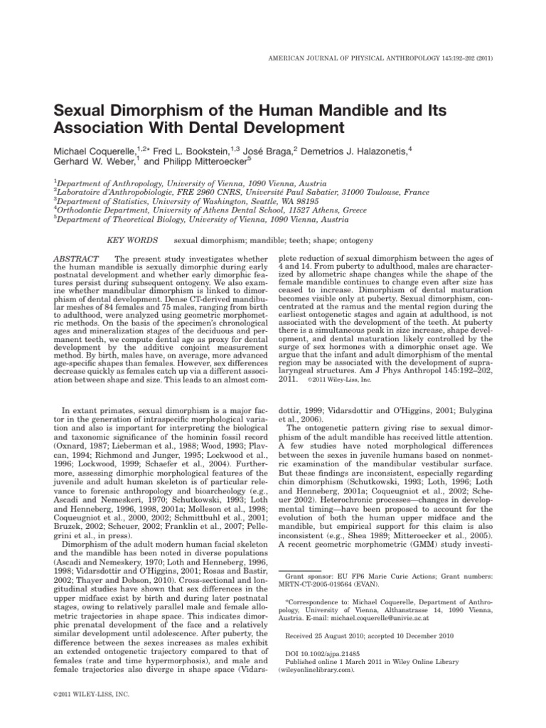 Sexual Dimorphism in Human Mandibles | PDF | Principal Component Analysis