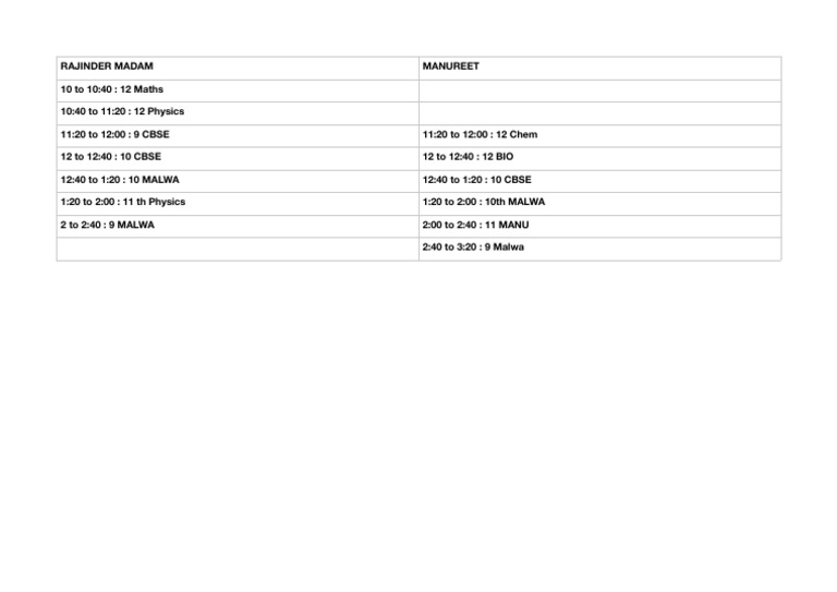 Sunday Time Table 24 Nov | PDF