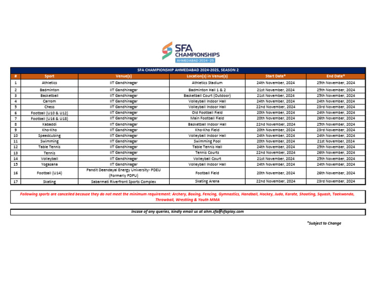 Full Schedule | PDF | Sports | Multi Sport Events