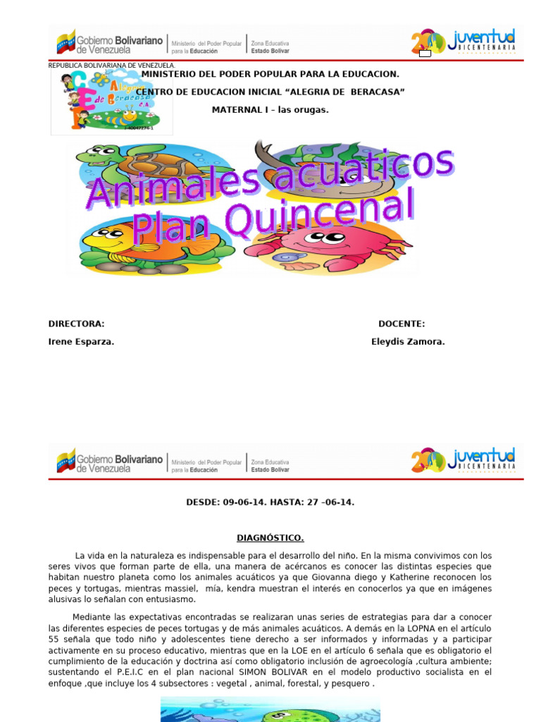 Plan Quincenal Los Animales Acuaticos Corregido | PDF | Comunicación ...