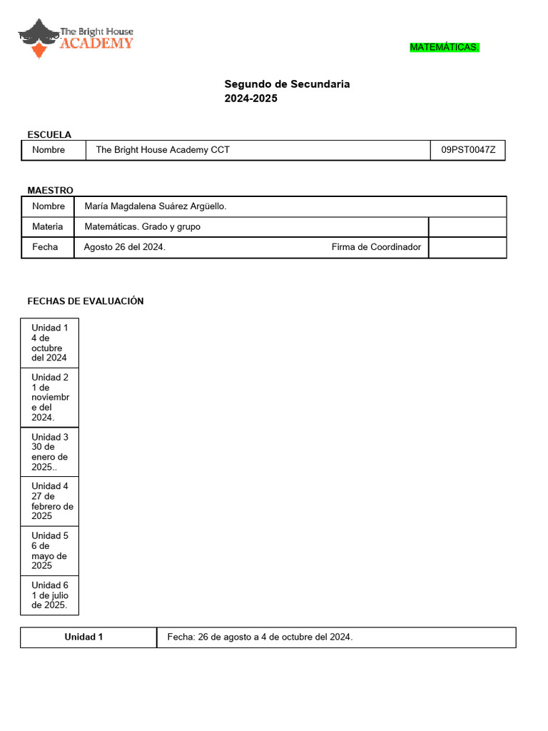Temario Matemáticas 2° Secundaria 2024-2025 | PDF | Ecuaciones | Números