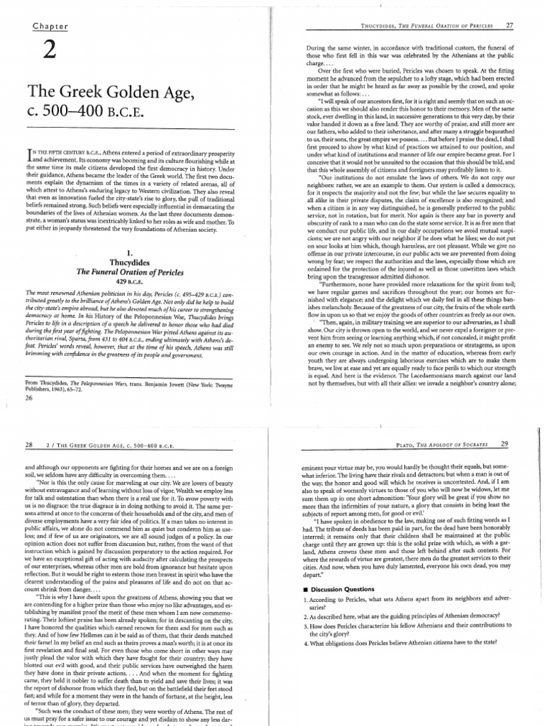 Thucydides Funeral Oration of Pericles | PDF