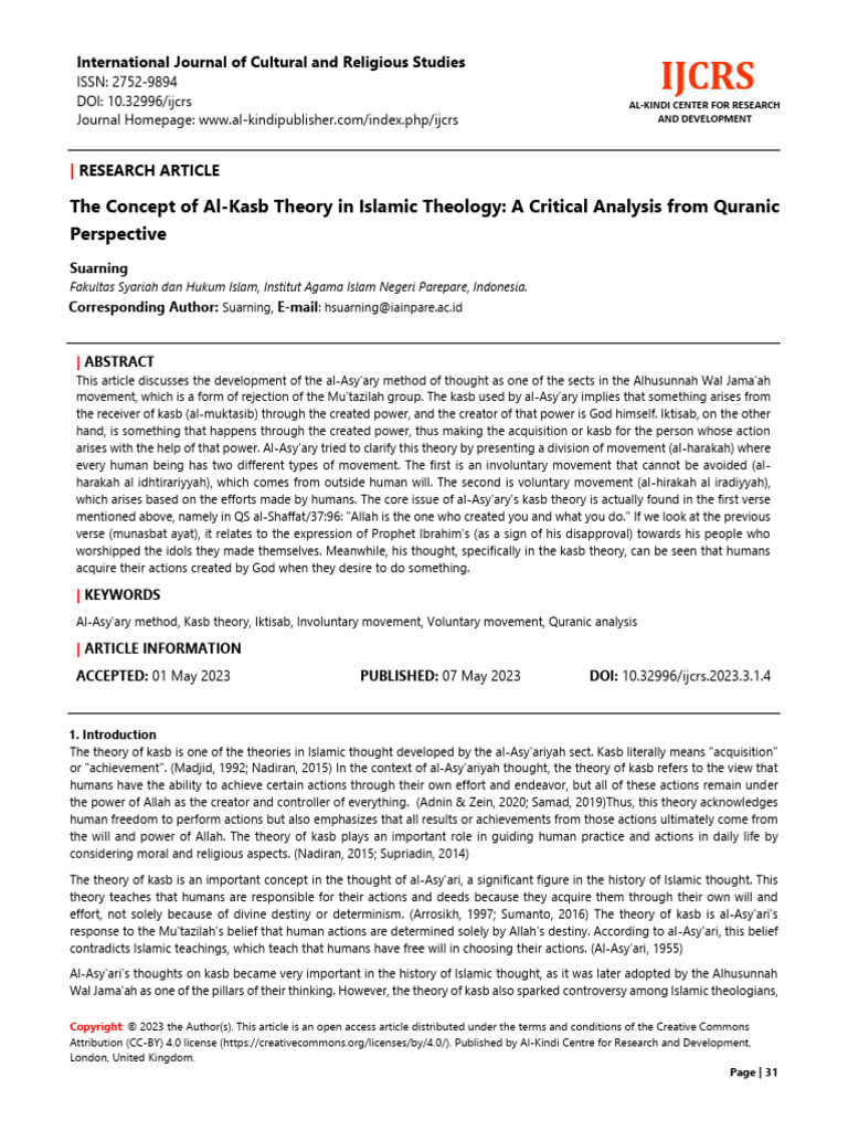 The_Concept_of_Al-Kasb_Theory_in_Islamic_Theology_ | PDF | Hadith | God ...