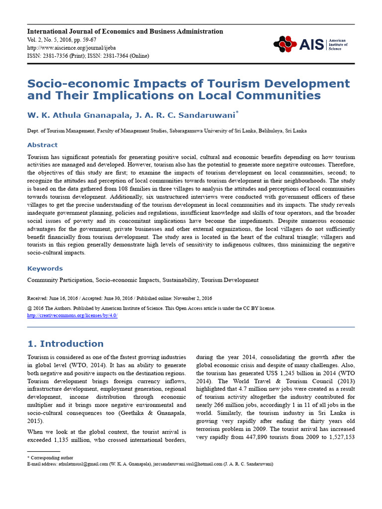Socio-Economic Impacts of Tourism | PDF | Tourism | Infrastructure