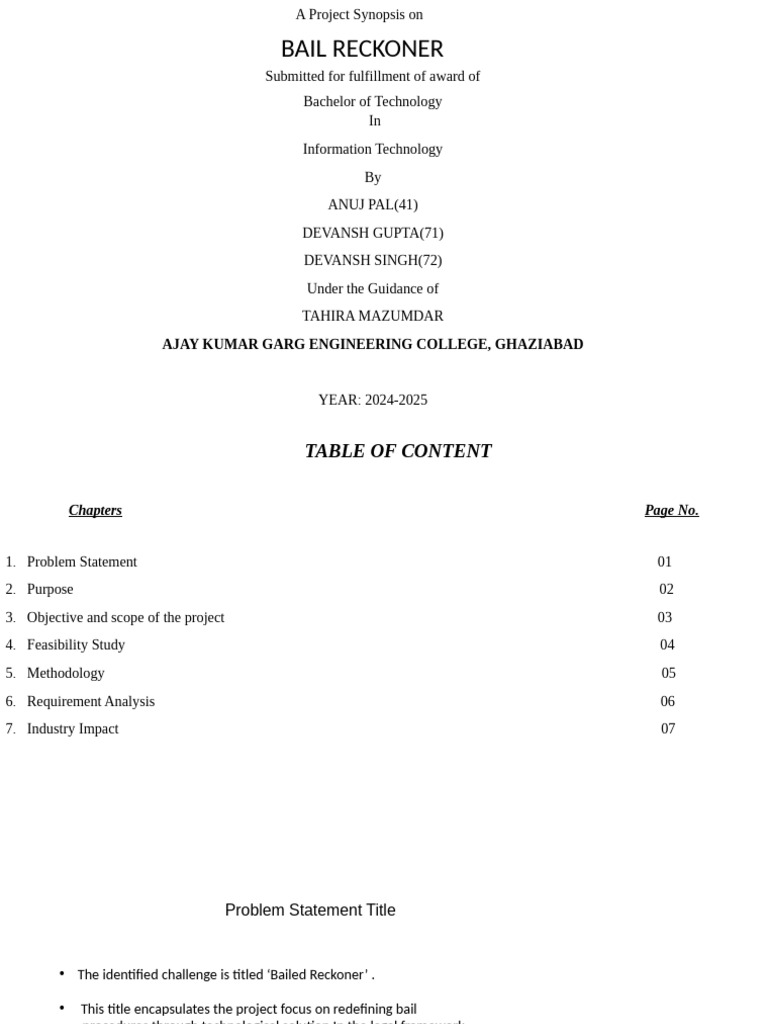 Bail Reckoner Synopsis | PDF | Databases | Bail