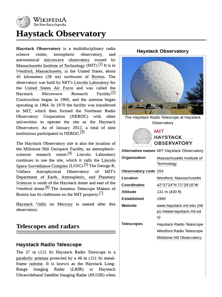 Haystack_Observatory | PDF | Electromagnetic Radiation | Radio