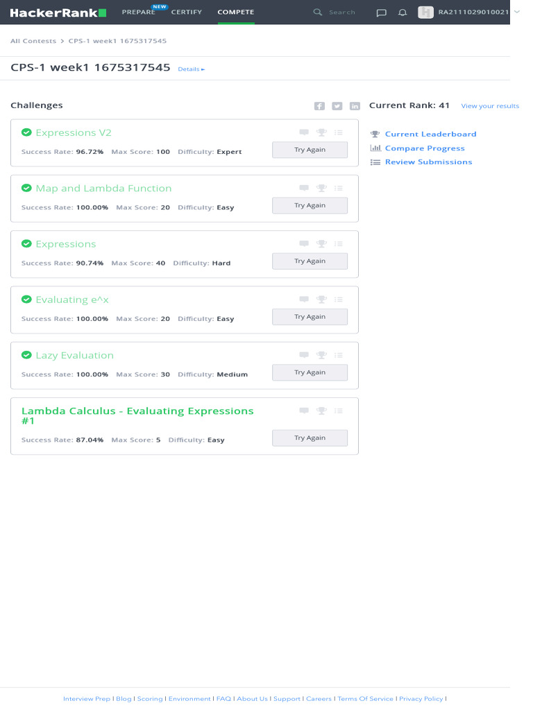 Solve CPS-1 Week1 1675317545 Questions Contests HackerRank | PDF Solve CPS-1 Week1 1675317545 Questions Contests HackerRank | PDF