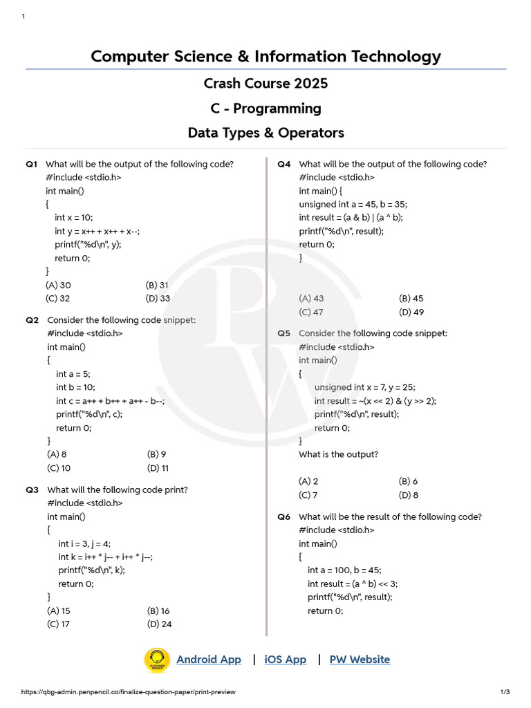 Data Types and Operators - DPP | PDF | Computer Architecture | Systems Engineering