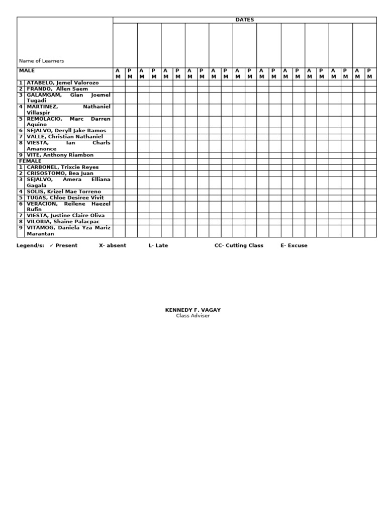 daily attendance sheet | PDF