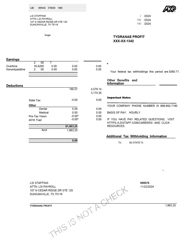 Adp Tydranae Profit 11 22 2024 | PDF | Payroll Tax | United States Law
