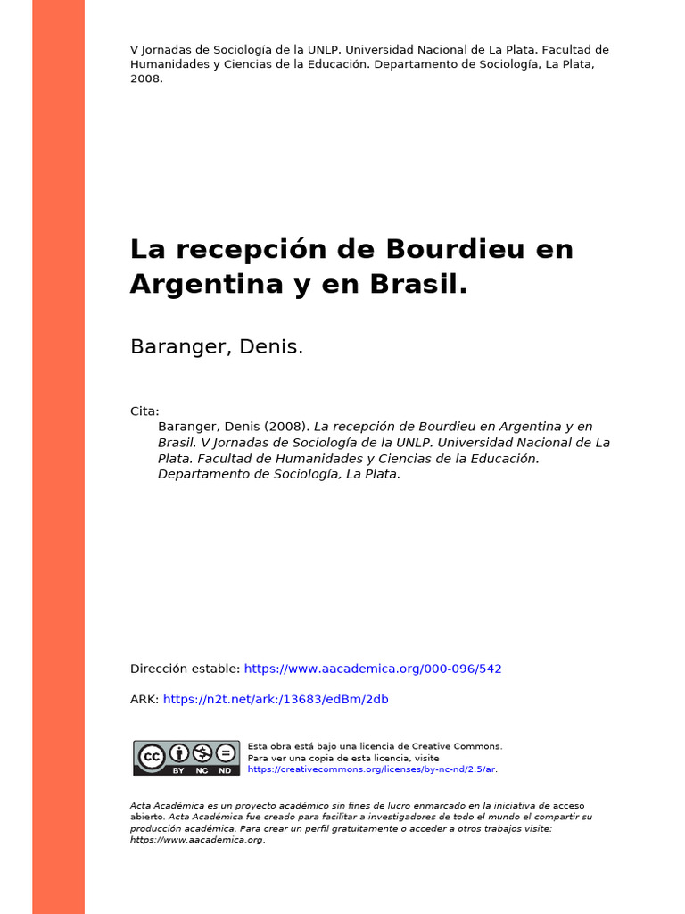 Baranger, Denis (2008) - La Recepción de Bourdieu en Argentina y en ...