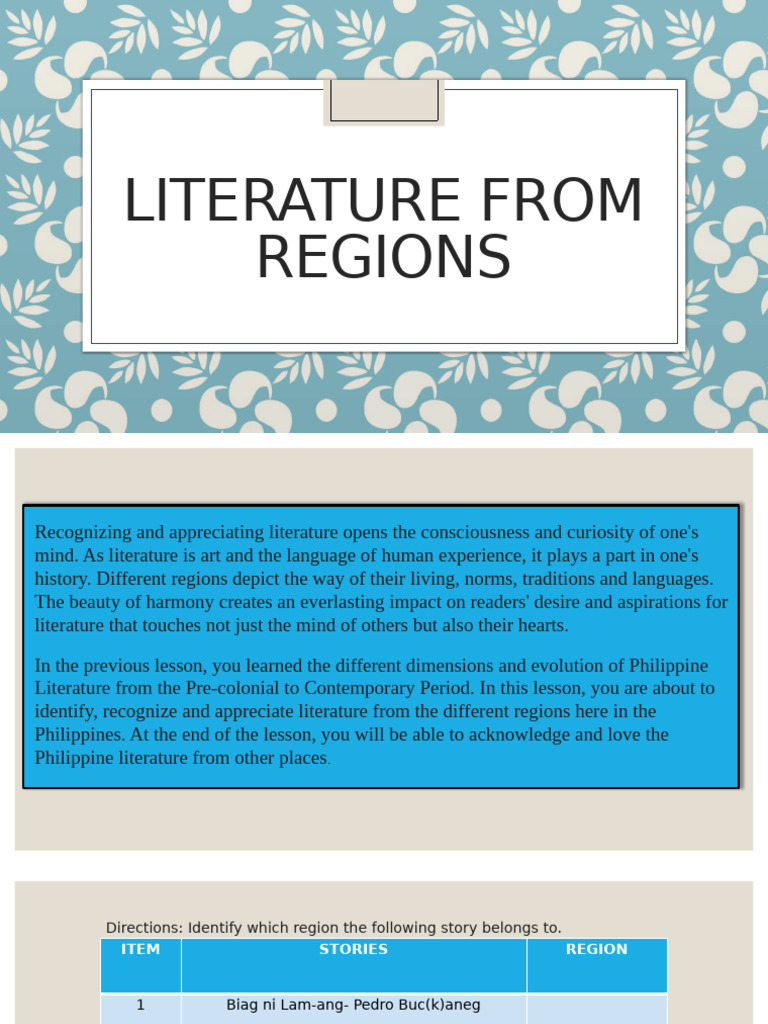 Philippine Regional Literature Guide | PDF | Poetry | Philippines