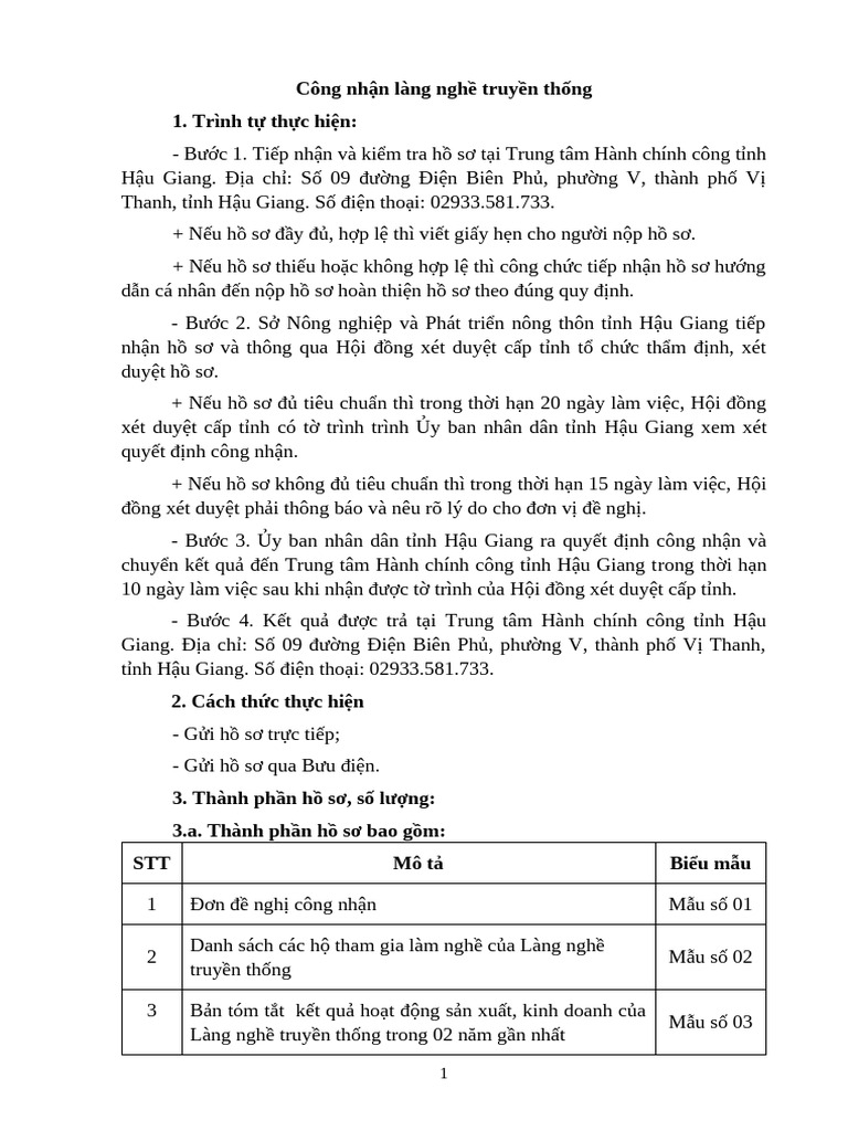 4-Thu Tuc Cong Nhan Lang Nghe Truyen Thong - Docx - 20200627203527 | PDF