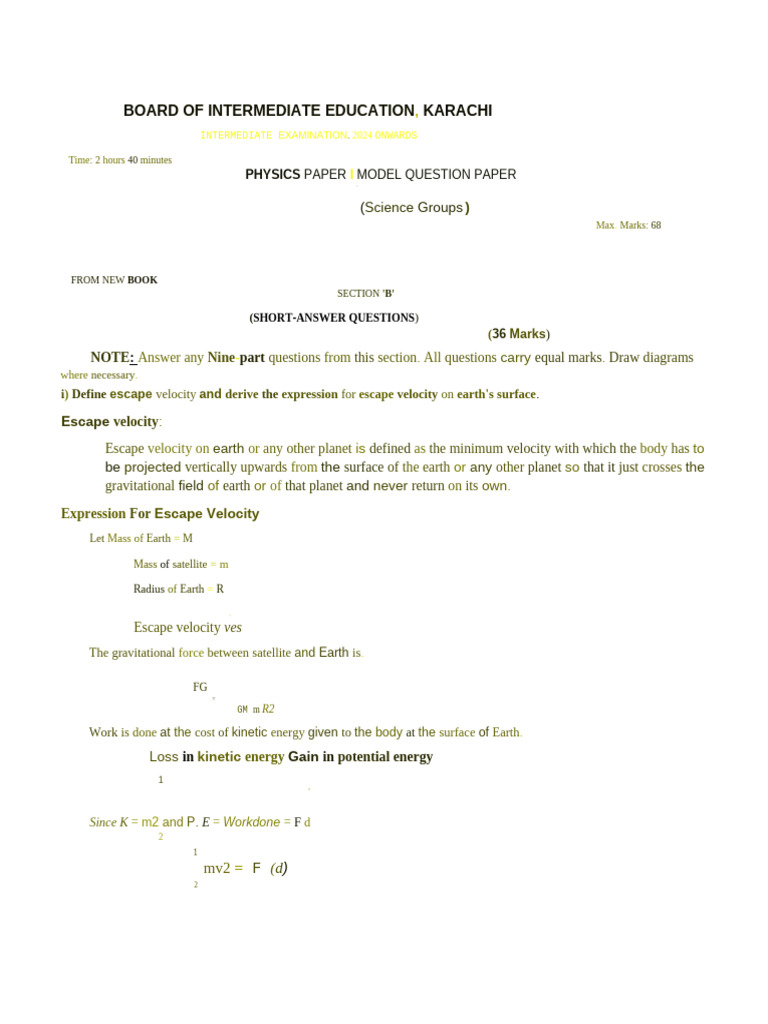 Physics Model Question Paper 2024 | PDF | Capacitor | Voltage