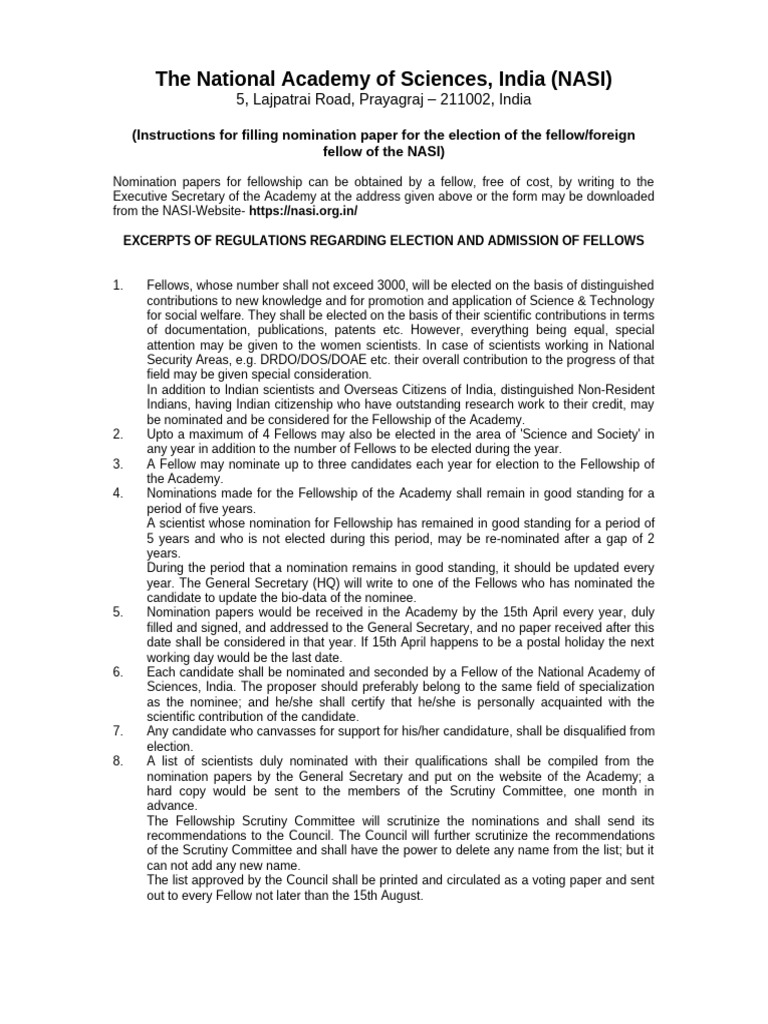 NASI Fellowship Nomination Guidelines | PDF | Science | Engineering