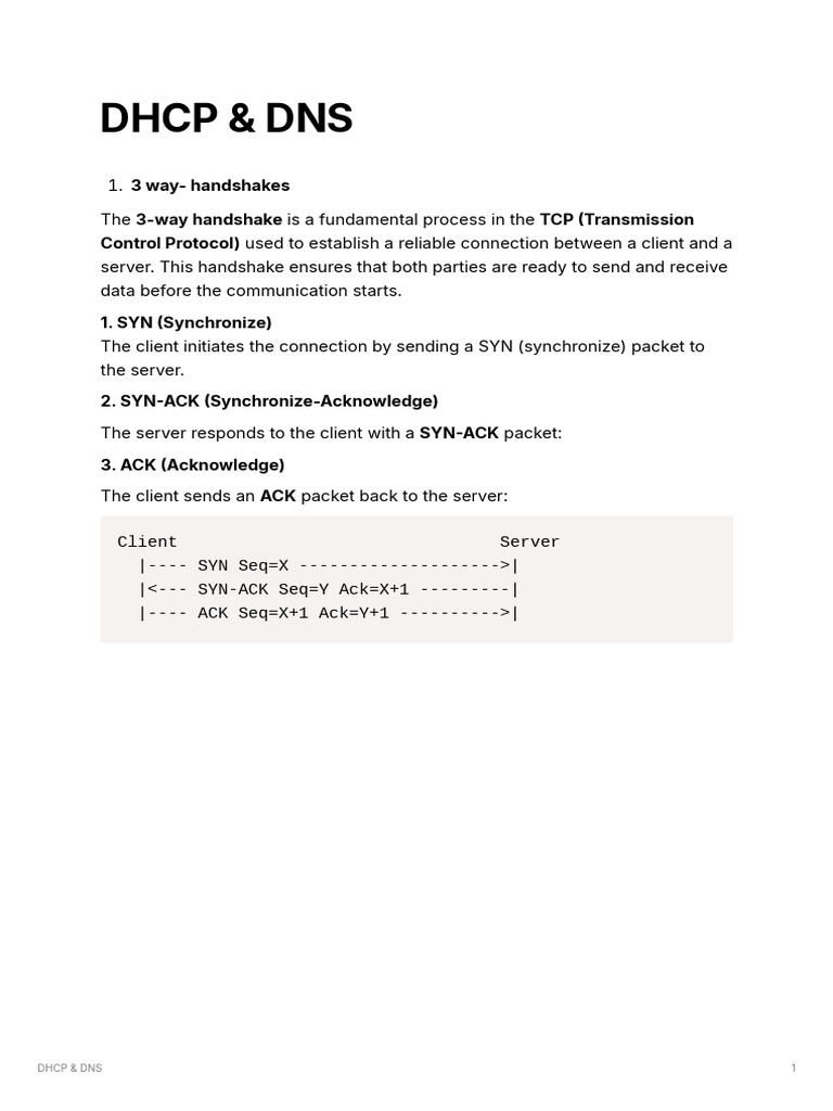 TCP Handshake, DHCP & DNS Guide | PDF | Domain Name System ...
