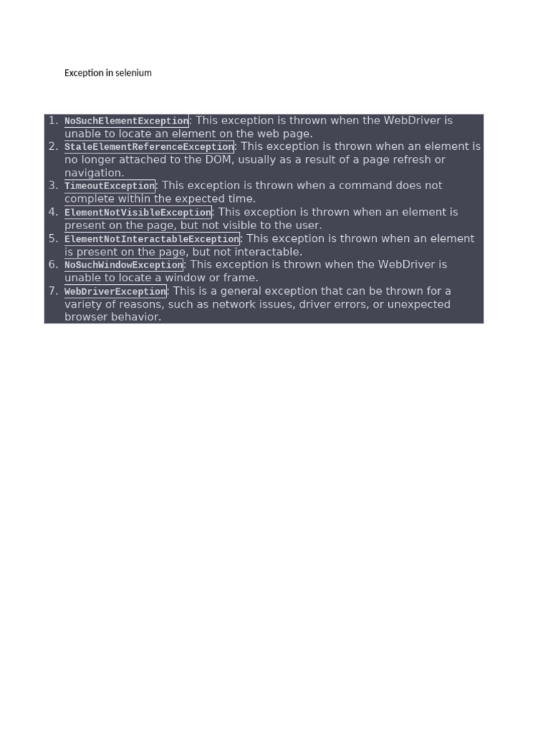 Exception in Selenium | PDF