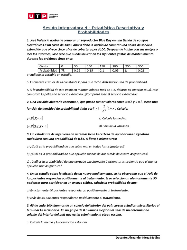 S11 - s1 - EDyP - Sesión Integradora 4 - Variable Aleatoria y Distribución Binomial | PDF ...