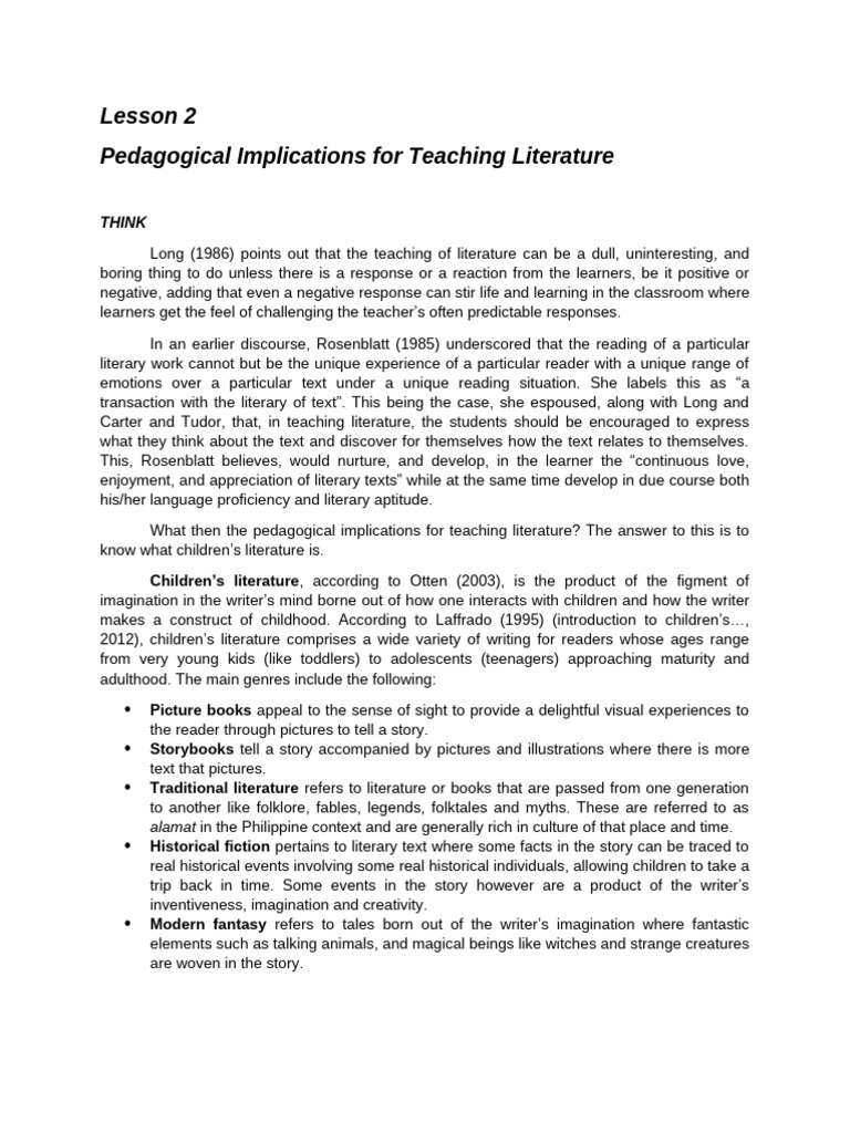 Pedagogical Implication of Teaching Literature | PDF | Reading ...