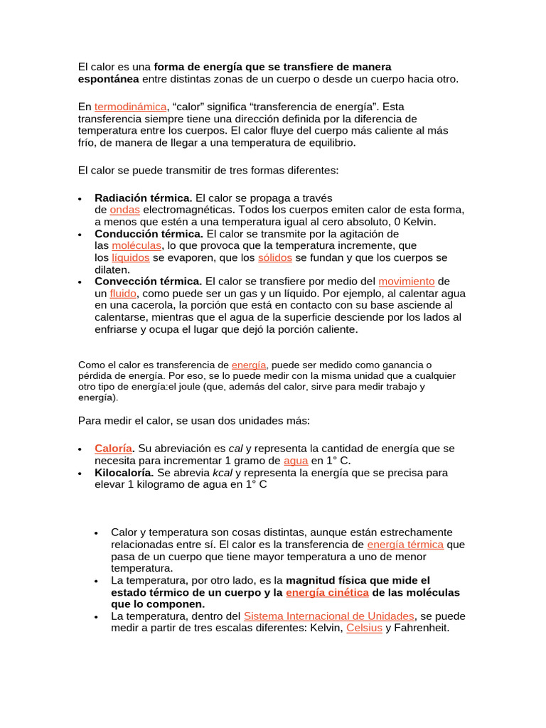 El Calor Definicion | PDF