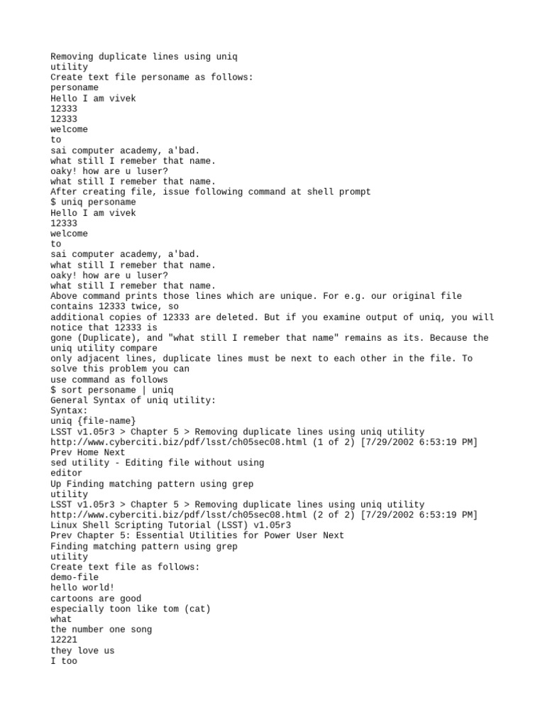 Shell Removing Duplicate | PDF | Regular Expression | Software