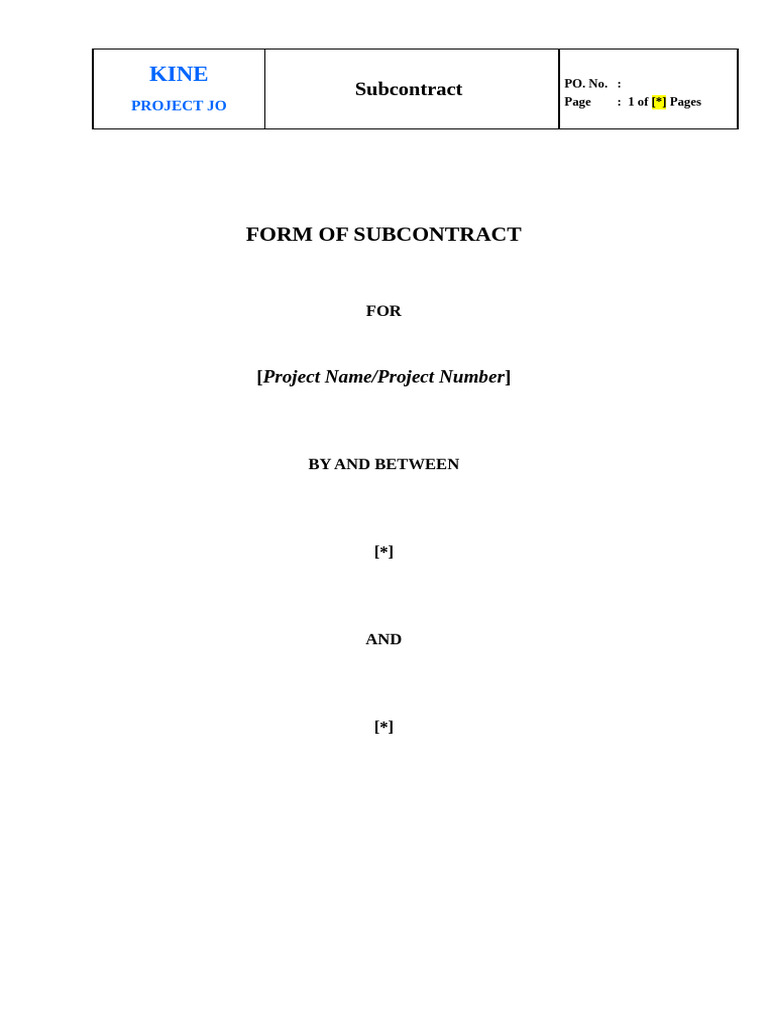 Subcontract Agreement Template | PDF | Subcontractor | Private Law
