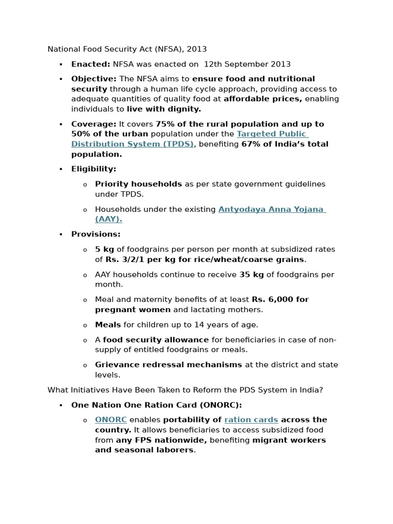 National Food Security Act | PDF