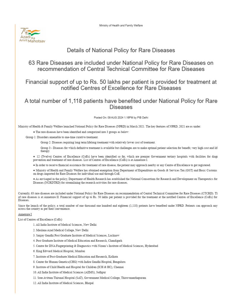 National Policy for Rare Diseases Overview | PDF | Diseases And ...