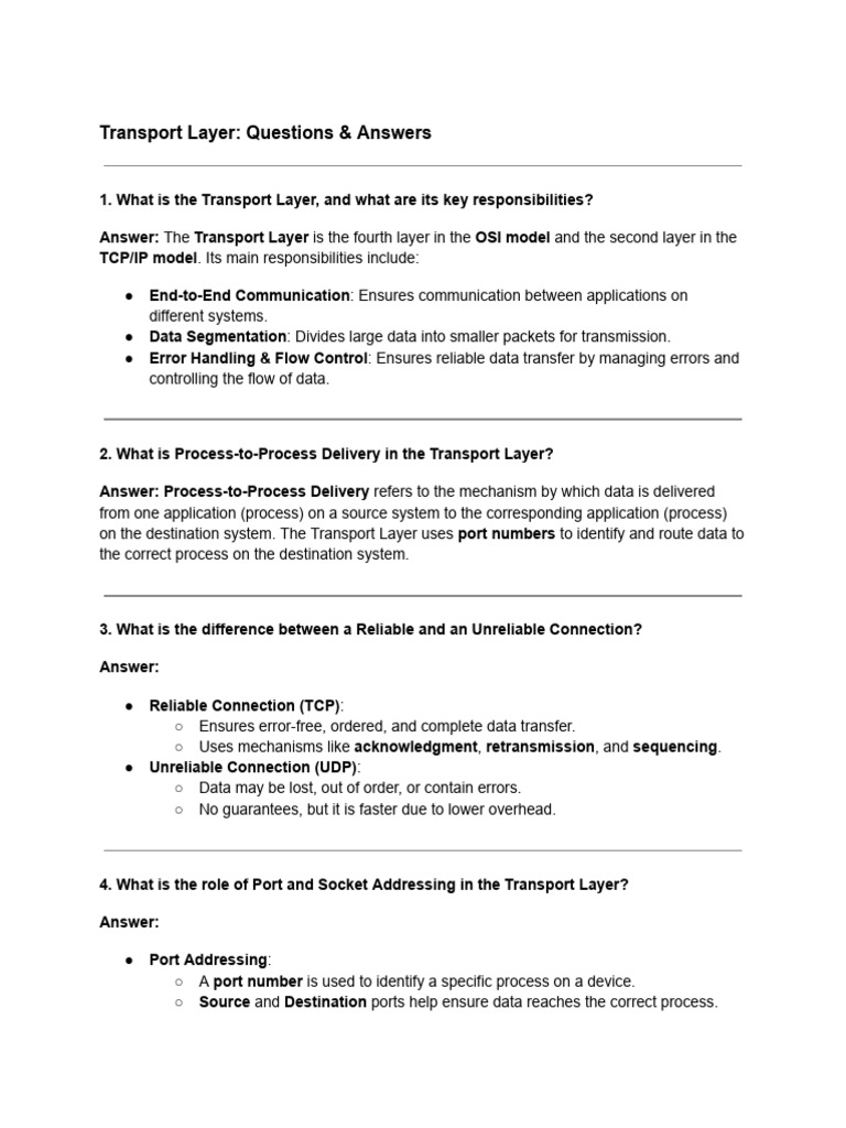 Transport Layer_ Questions & Answers | PDF | Transmission Control ...