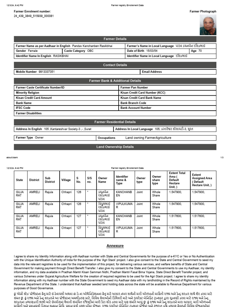 Farmer Registry Enrollement Data | PDF