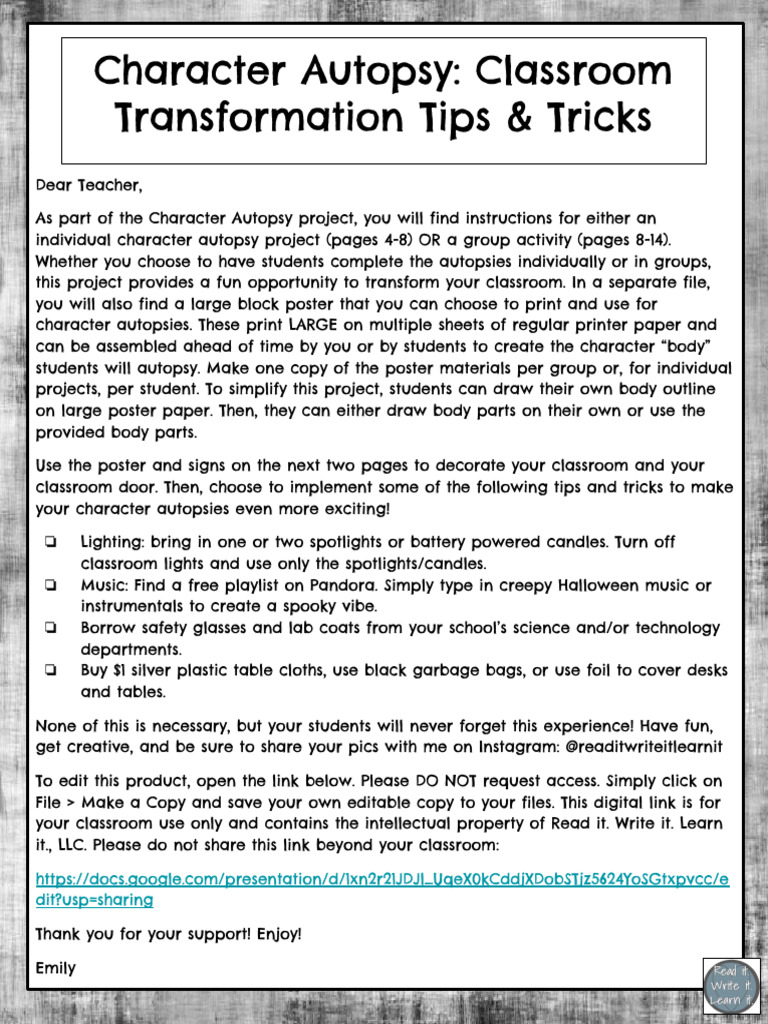 Character autopsy | PDF | Teachers | Curriculum