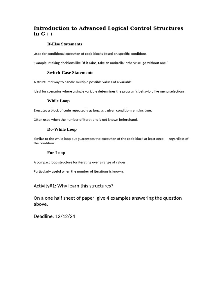 Introduction To Advanced Logical Control Structure | PDF