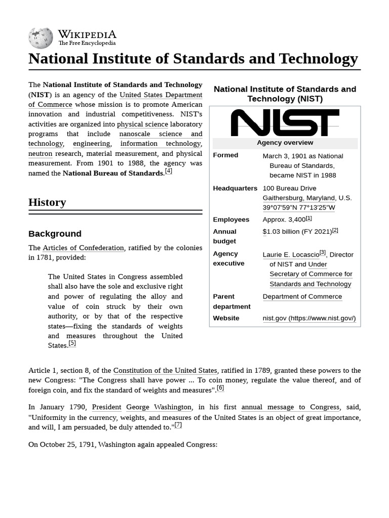 National Institute of Standards and Technology | PDF | National ...