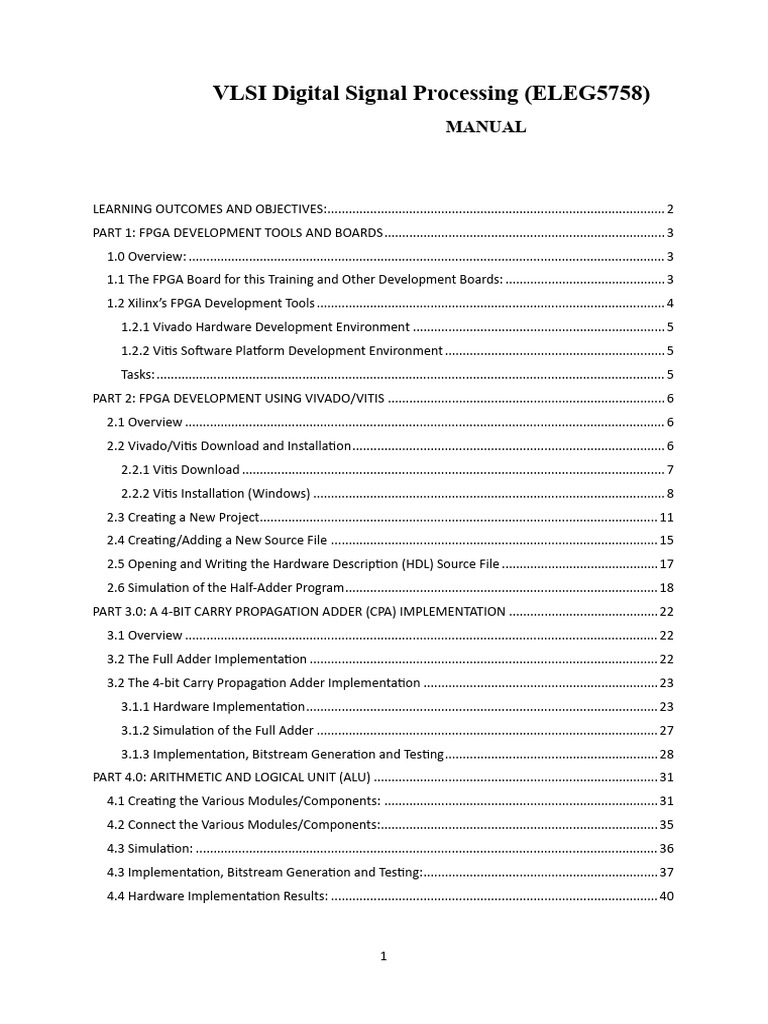 VLSI Digital Signal Processing (ELEG5758) Training 1 Manual | PDF | Field Programmable Gate ...