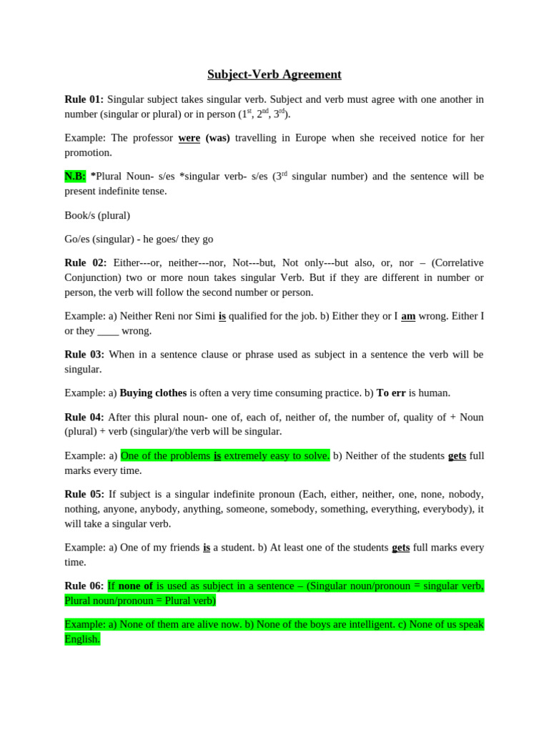 Subject-Verb Agreement (Final) | PDF | Grammatical Number | Plural