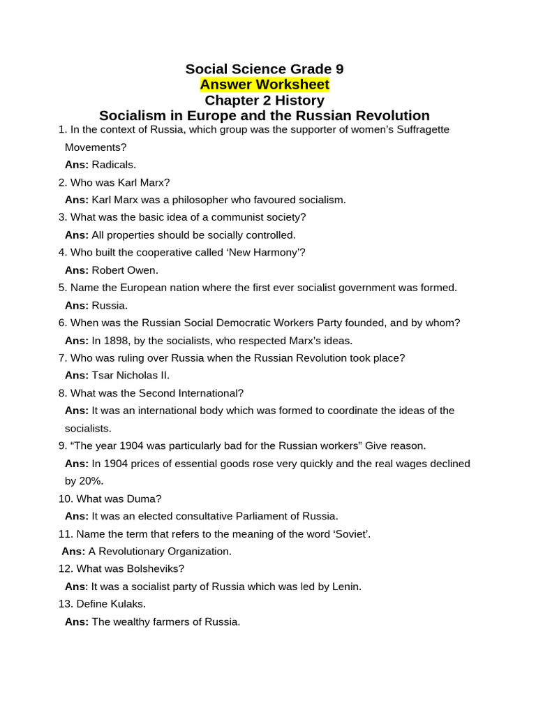 Answer Worksheet Russian Revolution (1) | PDF