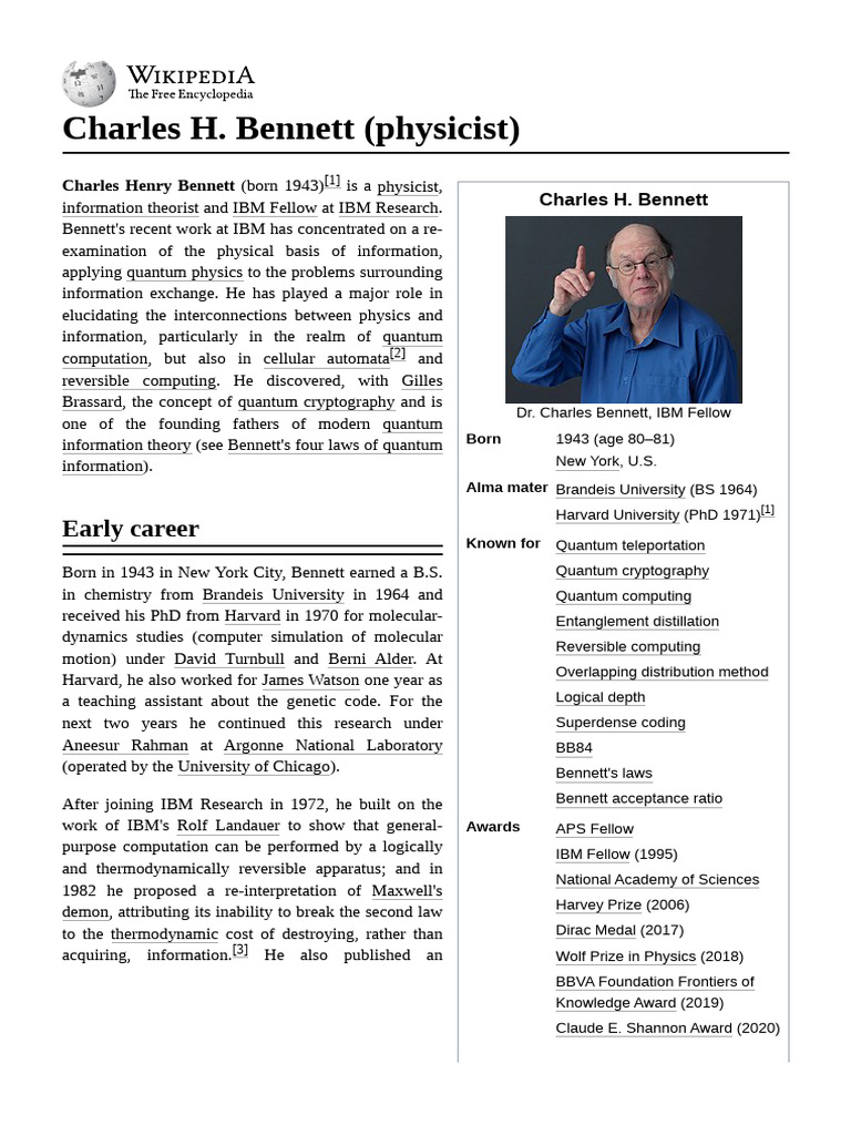 Charles H. Bennett (Physicist) | PDF | Physics | Quantum Mechanics