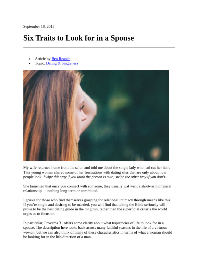 Six Traits To Look For in A Spouse | PDF | Book Of Proverbs