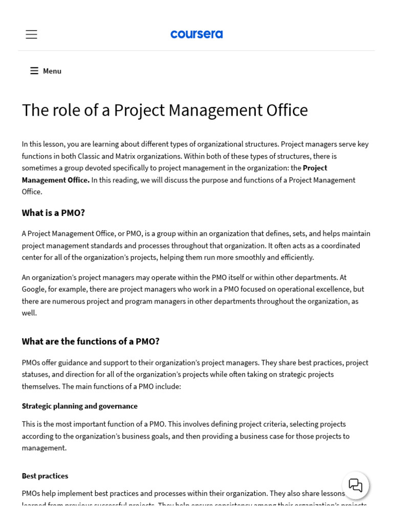 The Role of A Project Management Office | PDF