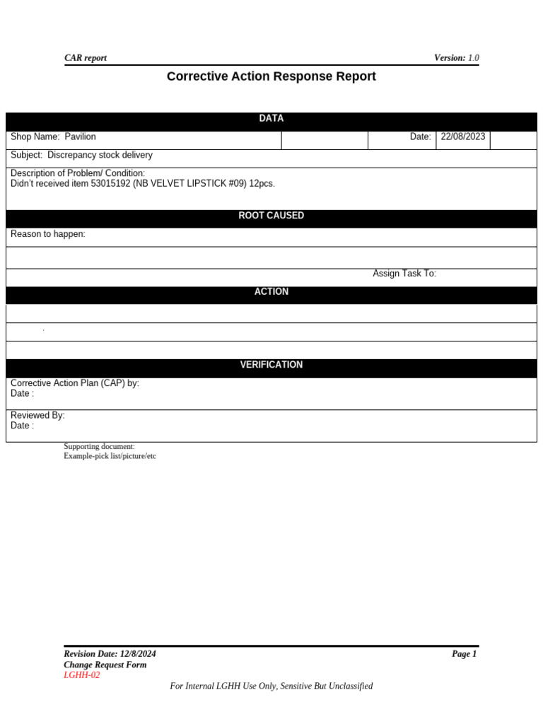 CAR (Corrective Action Response) Report - LGHH02 - 22.08.2023 | PDF