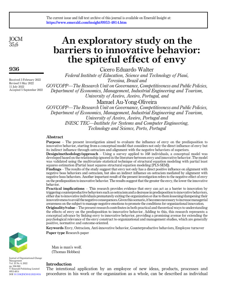 An Exploratory Study On The Barriers To Innovative Behavior - The ...