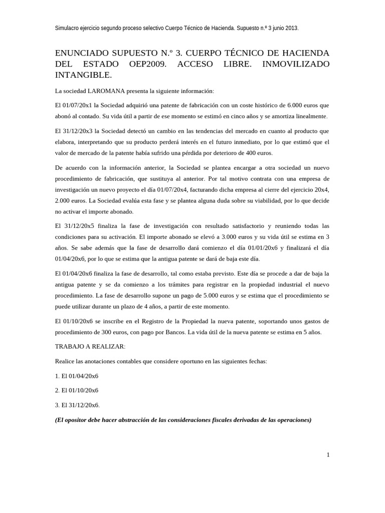 OEP2009 Tec. Hacienda Estado Ejercicio 2 Enunciado Sup. 3 | PDF ...