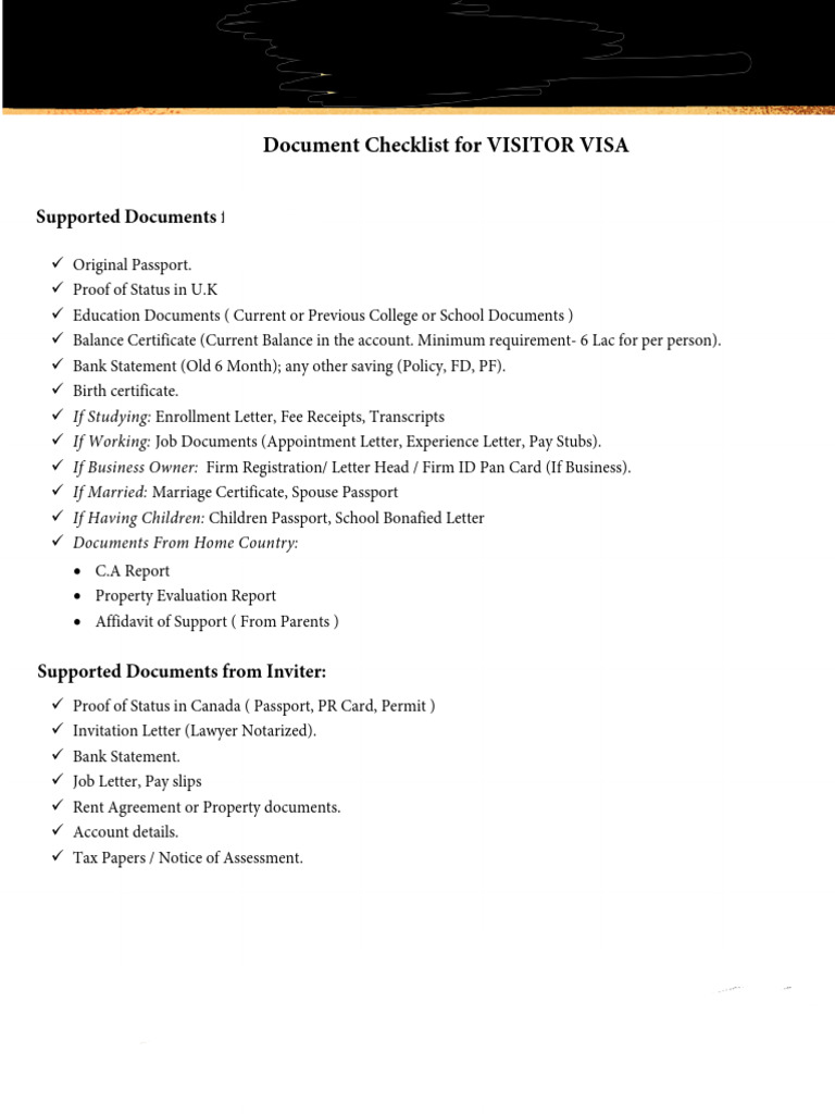 Visitor Visa Checklist | PDF