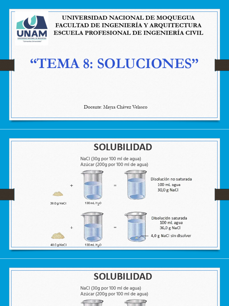 Tema 8: Soluciones | PDF | Concentración | Solubilidad