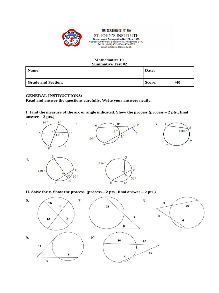 Q3 - MATH 10 ST #2 | PDF