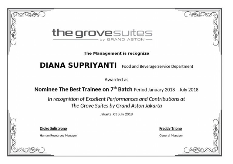 Certificate Best Trainee Nominee | PDF