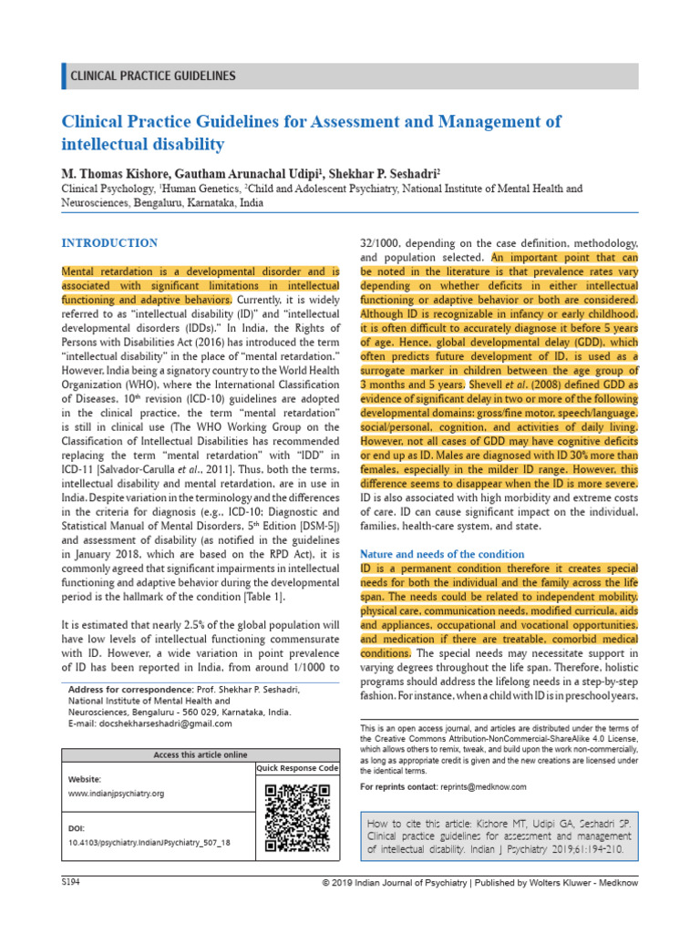 Clinical Practice Guidelines For Assessment And.8 | PDF | Intellectual ...