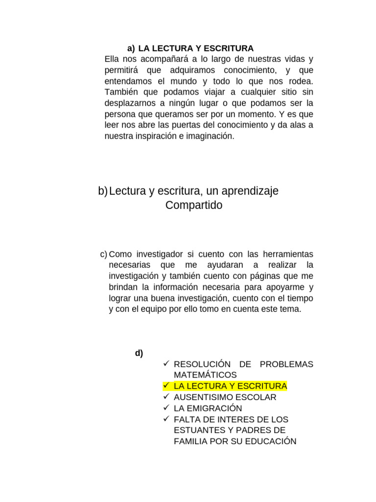 La Lectura y Escritura | PDF